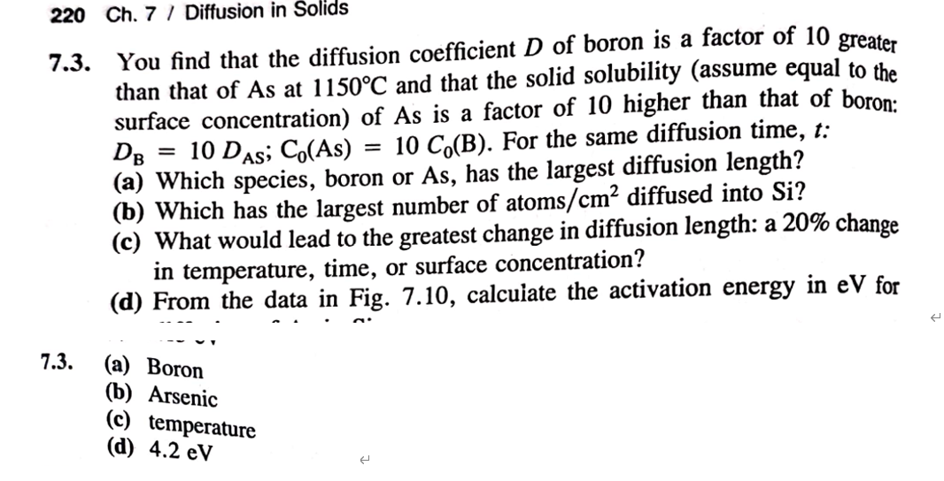 Solved 220 Ch. 7 / Diffusion in Solids 7.3. You find that | Chegg.com