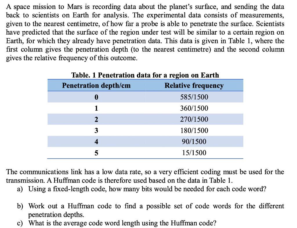 Solved A space mission to Mars is recording data about the | Chegg.com