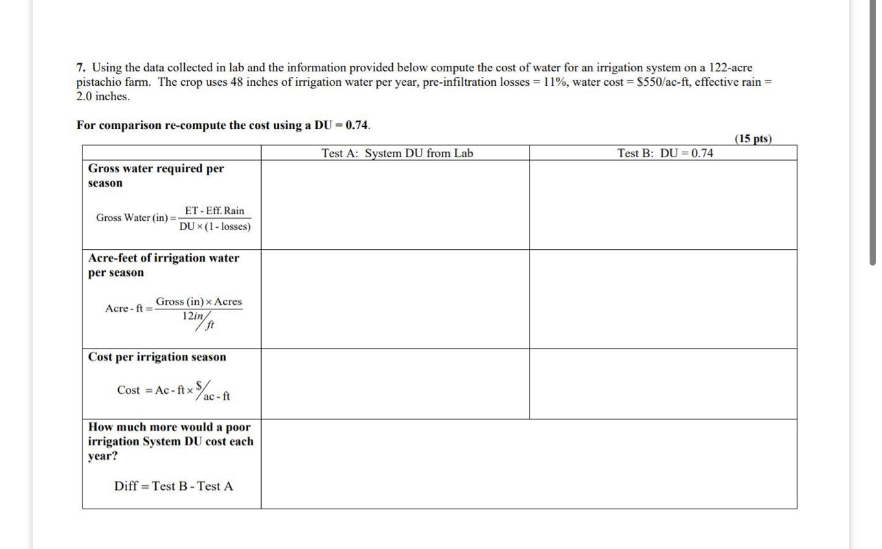 Solved 7. Using the data collected in lab and the | Chegg.com