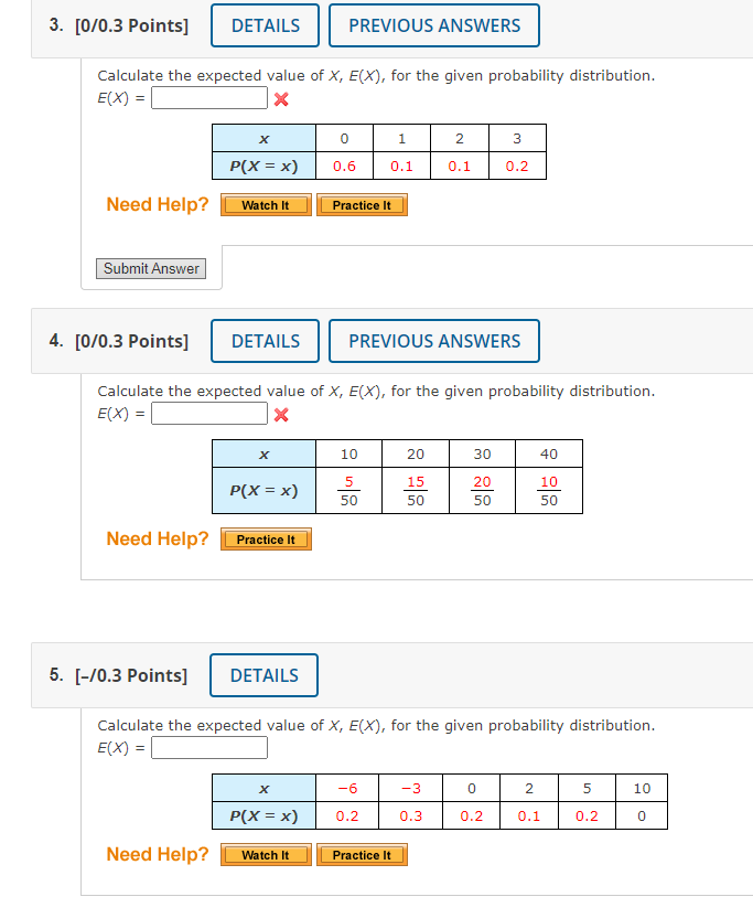 Solved Calculate the expected value of X,E(X), for the given | Chegg.com