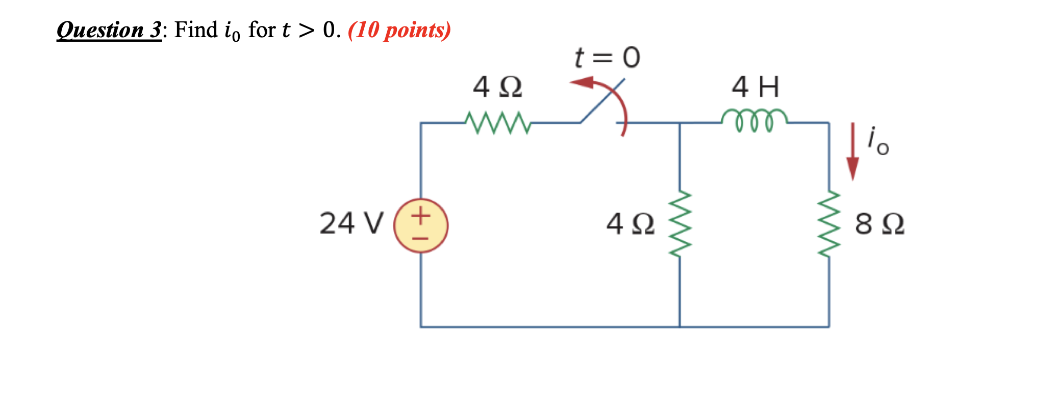Solved Question 3: Find i0 for t>0. (10 points) | Chegg.com