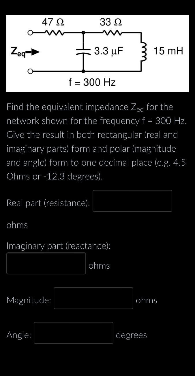 Solved Find the equivalent impedance Zeq for the network | Chegg.com
