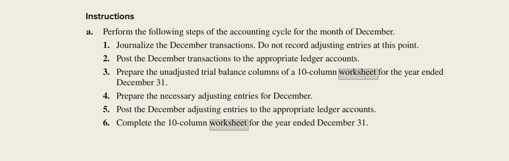 Solved A COMPREHENSIVE ACCOUNTING CYCLE PROBLEM On December | Chegg.com
