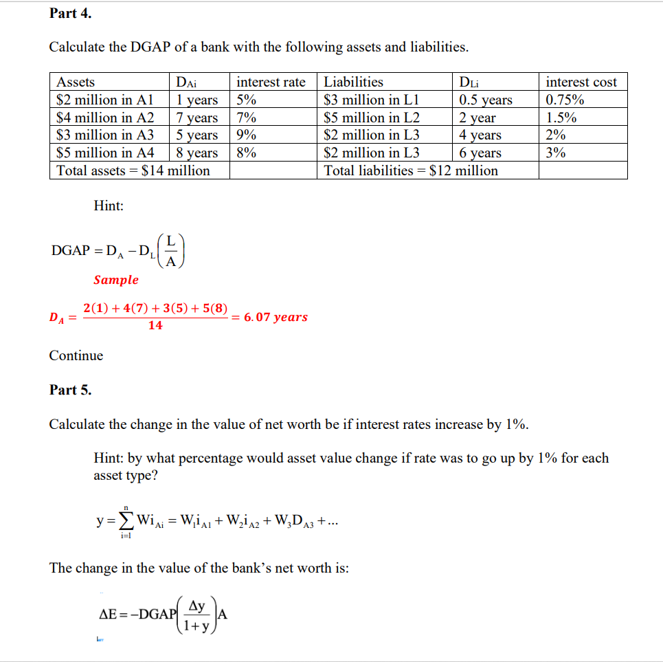 Solved Calculate the DGAP of a bank with the following | Chegg.com