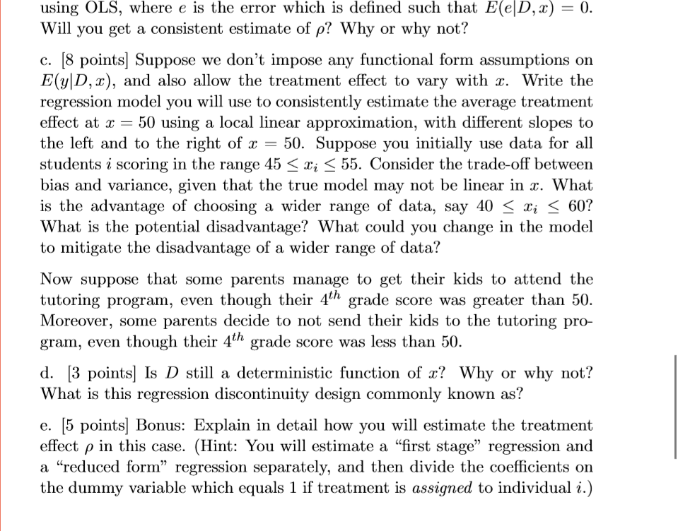Q2. 15 points| Suppose we want to estimate the effect | Chegg.com
