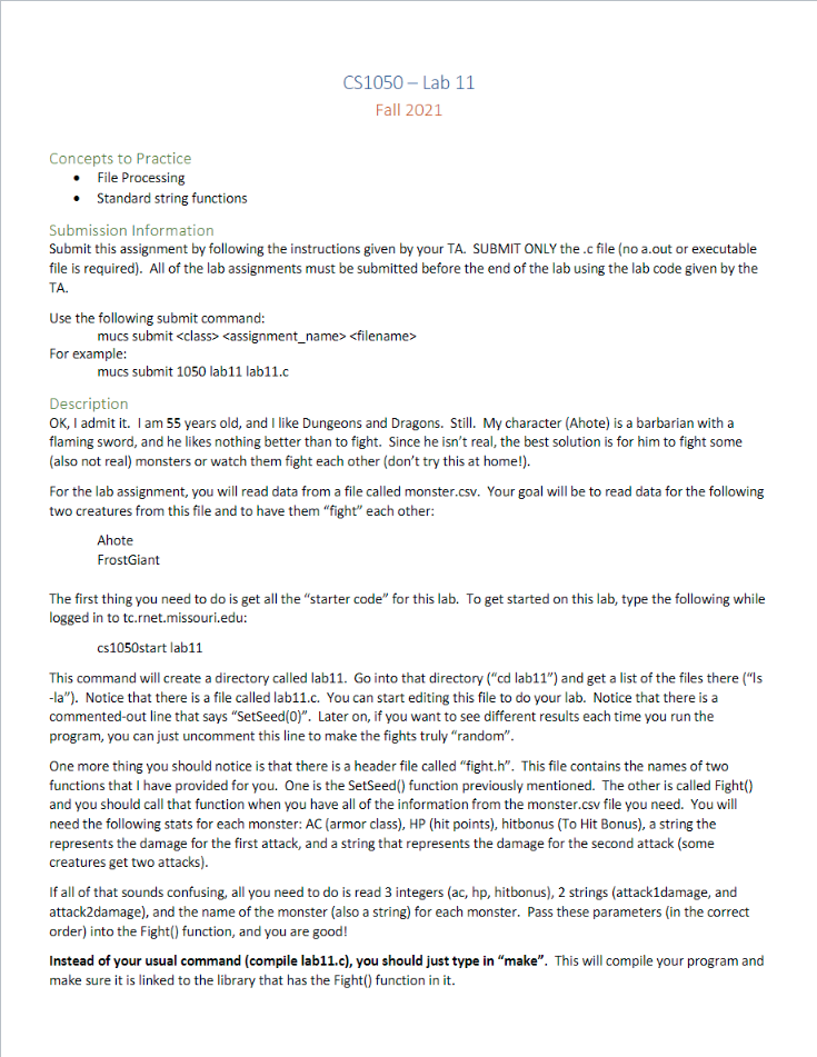 Solved CS1050 - Lab 11 Fall 2021 Concepts to Practice File | Chegg.com