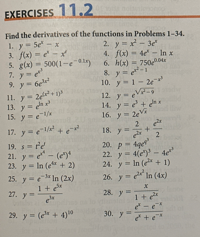 Solved 11.2 ﻿Find the derivatives of the functions in | Chegg.com