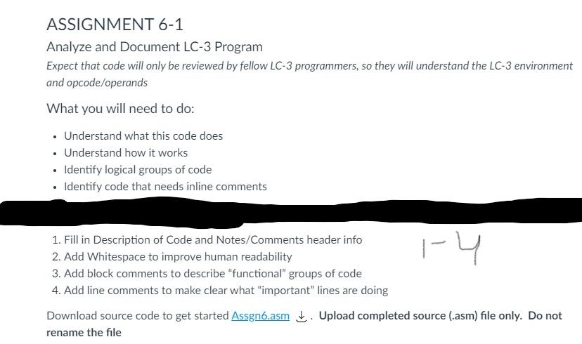 ASSIGNMENT 6-1 Analyze and Document LC-3 Program | Chegg.com