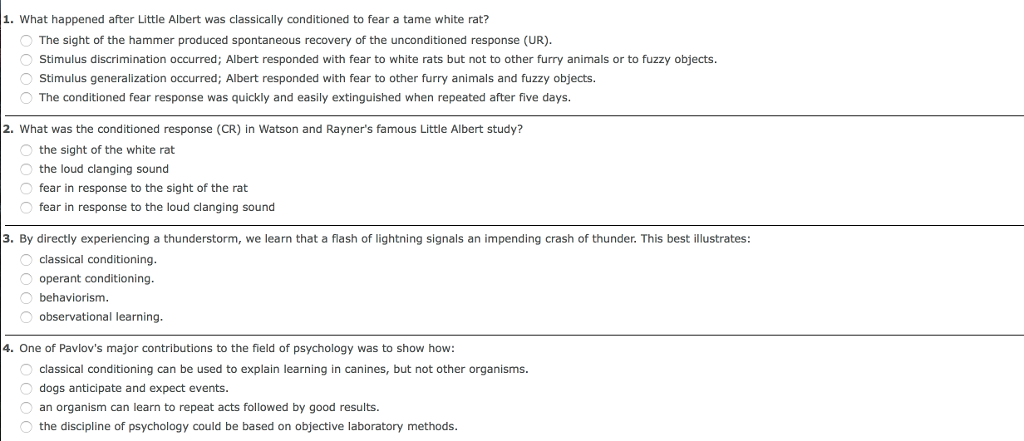 Solved 1. What happened after Little Albert was classically | Chegg.com