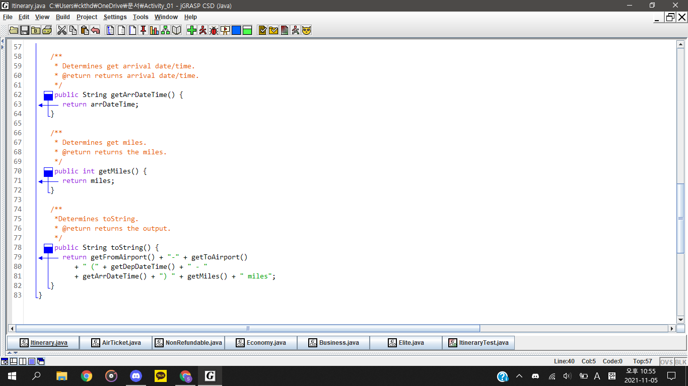 Solved G itinerary.java C:WUsersckthdwOneDriveWAWActivity_01 | Chegg.com