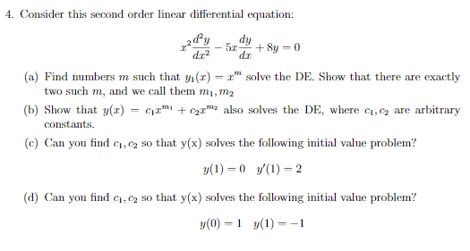 Solved 4. Consider this second order linear differential | Chegg.com