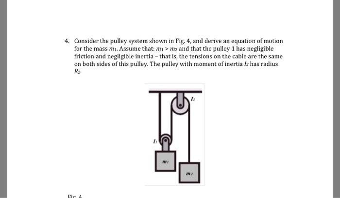 Solved Consider the pulley system shown in Fig. 4, and | Chegg.com