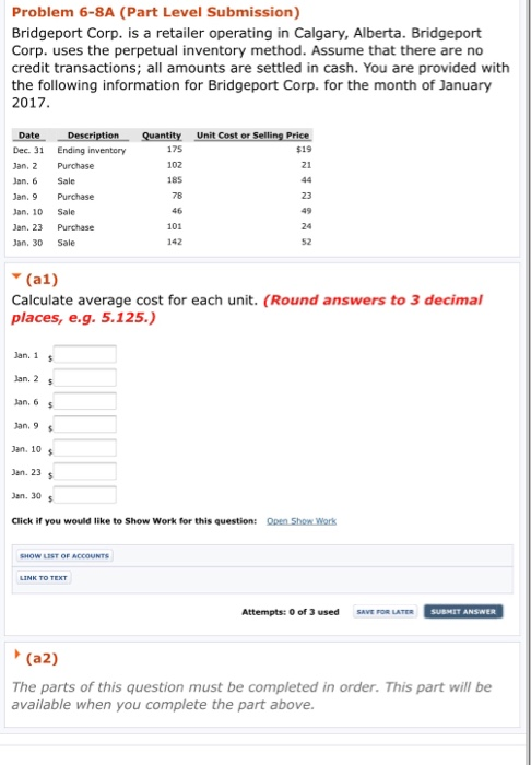 Solved Problem 6-5A (Part Level Submission) You have the | Chegg.com