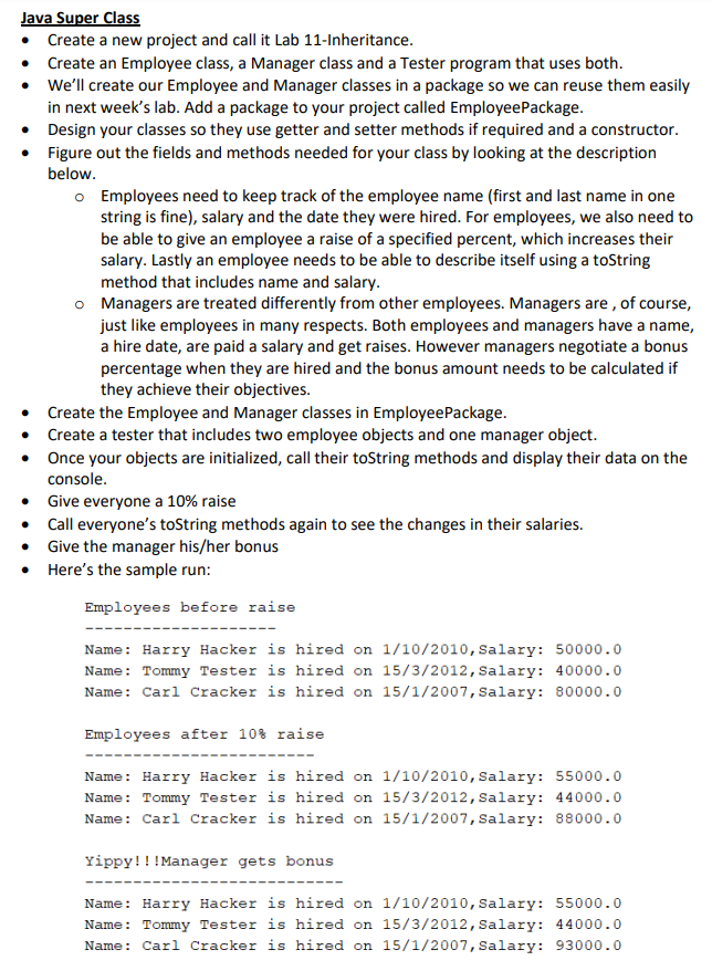 Solved Java Super Class • Create A New Project And Call It 