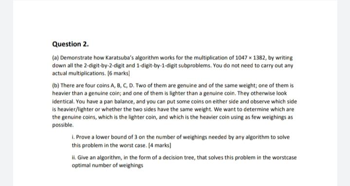Question 2. (a) Demonstrate how Karatsuba's algorithm | Chegg.com