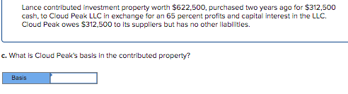 Solved Lance contributed investment property worth $622,500, | Chegg.com