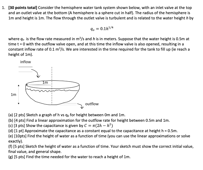 Solved 1. (30 points total] Consider the hemisphere water | Chegg.com