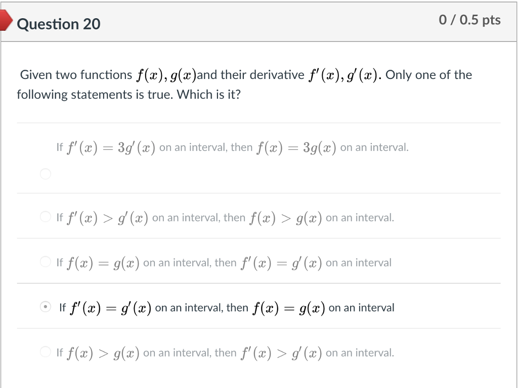 Solved Question 20 0/0.5 pts Given two functions f(x), | Chegg.com