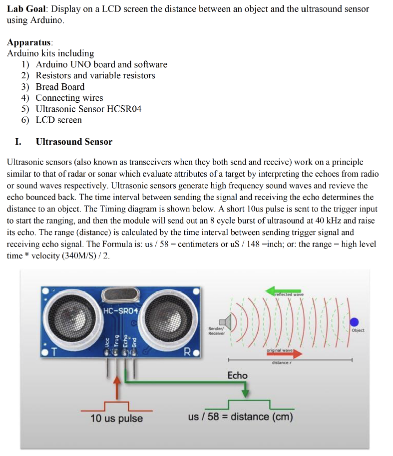 Lab Goal: Display on a LCD screen the distance | Chegg.com