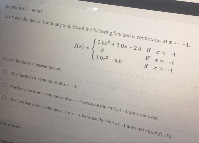 Solved QUESTION 3 - 1 POINT Use the definition of continuity | Chegg.com