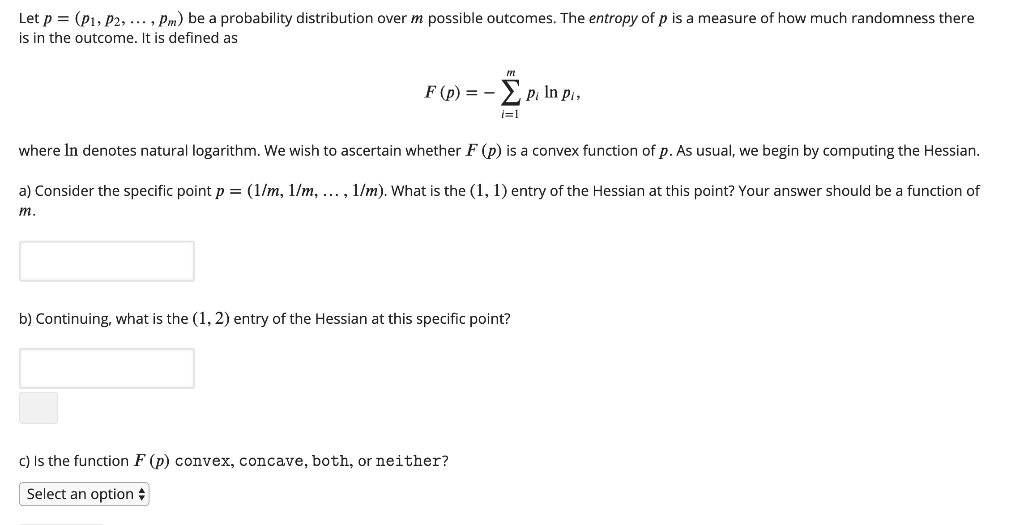 Solved Let p = (P1, P2, ..., Pm) be a probability | Chegg.com