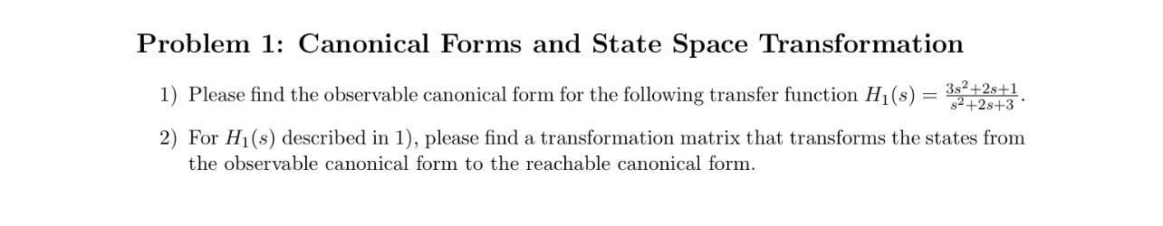 Solved Problem 1: Canonical Forms and State Space | Chegg.com