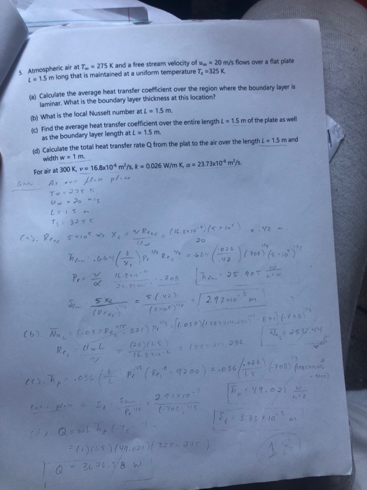 Solved Atmospheric air at T-275 K and a free stream velocity | Chegg.com