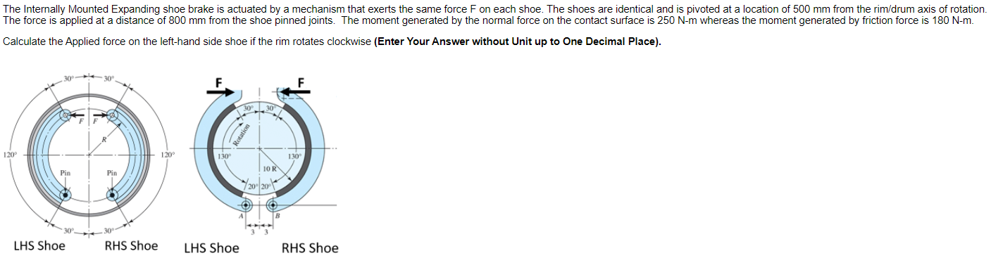 Solved The Internally Mounted Expanding shoe brake is | Chegg.com