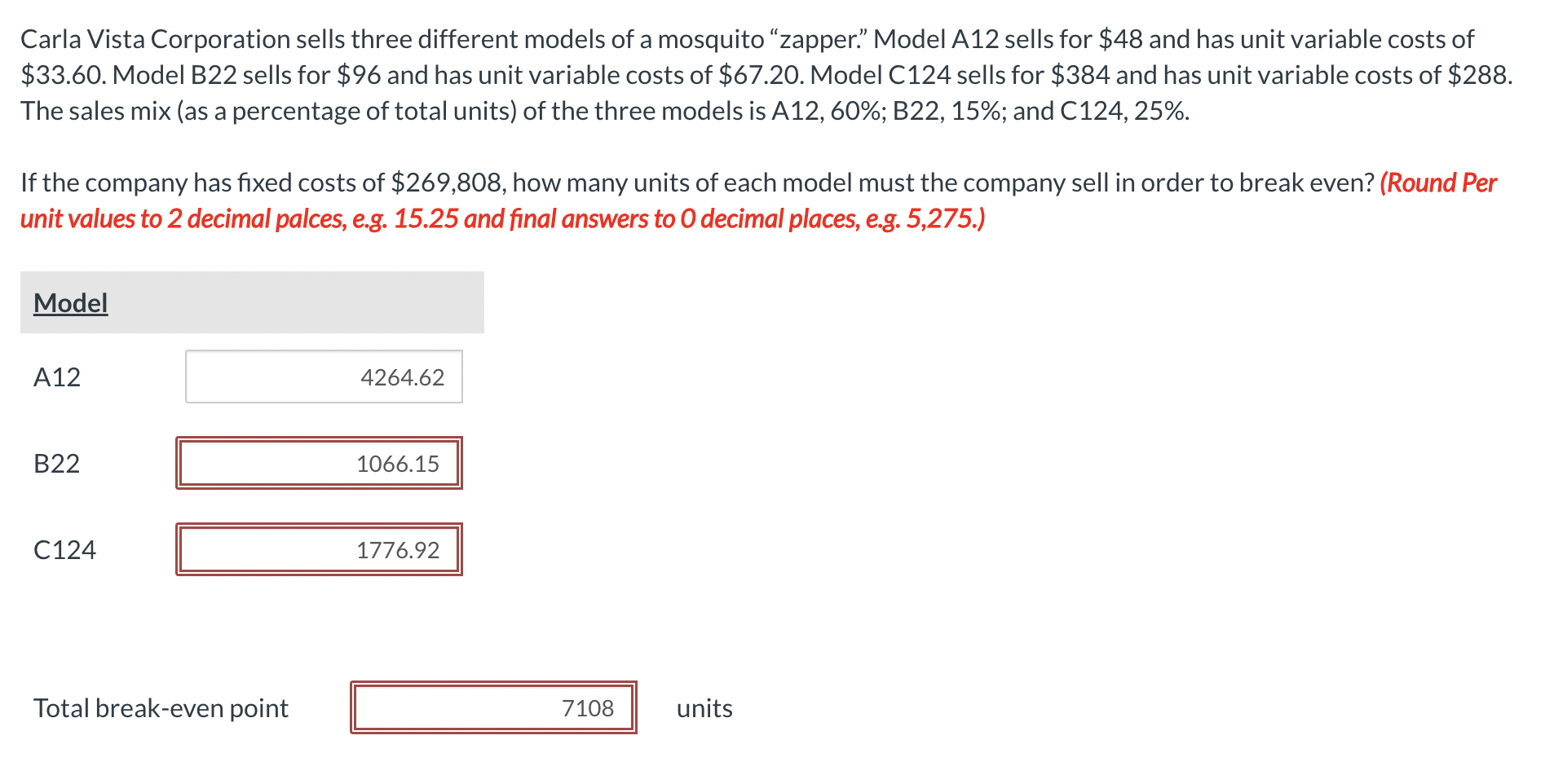 Solved Carla Vista Corporation sells three different models | Chegg.com
