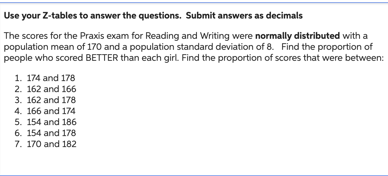 Solved Use your Z-tables to answer the questions. Submit | Chegg.com
