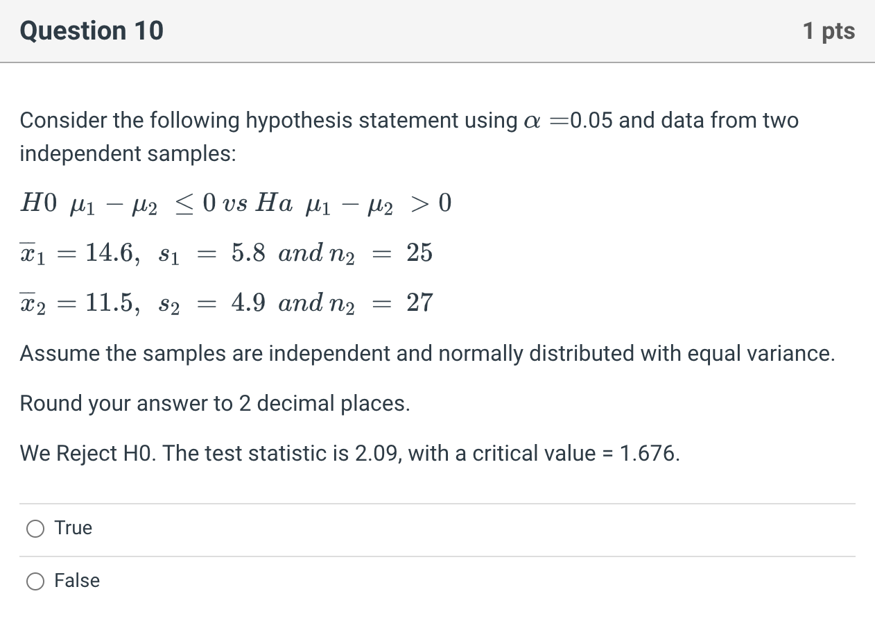 Solved Consider the following hypothesis statement using | Chegg.com