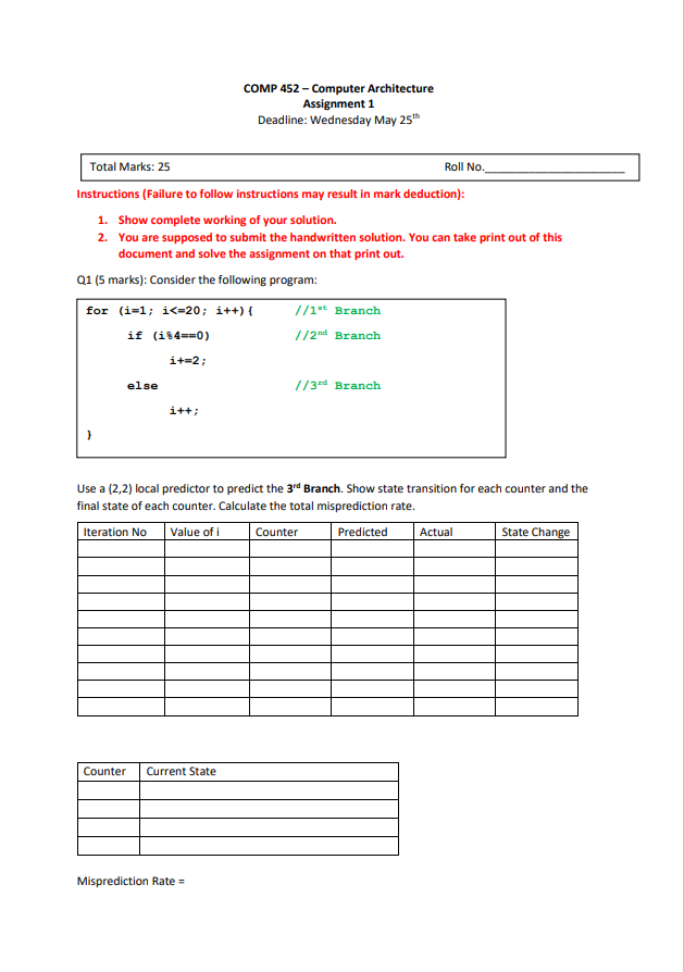 Solved COMP 452 - Computer Architecture Assignment 1 | Chegg.com