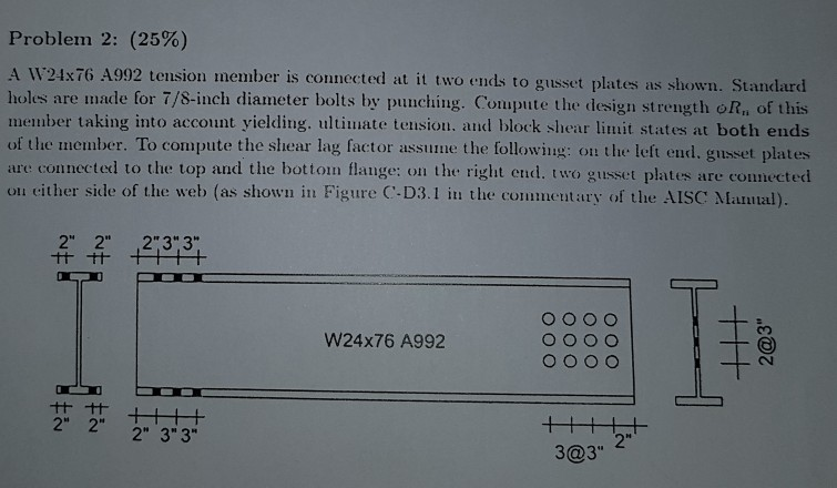 Solved Problem 2: (25%) A W24x76 A992 tension member is | Chegg.com