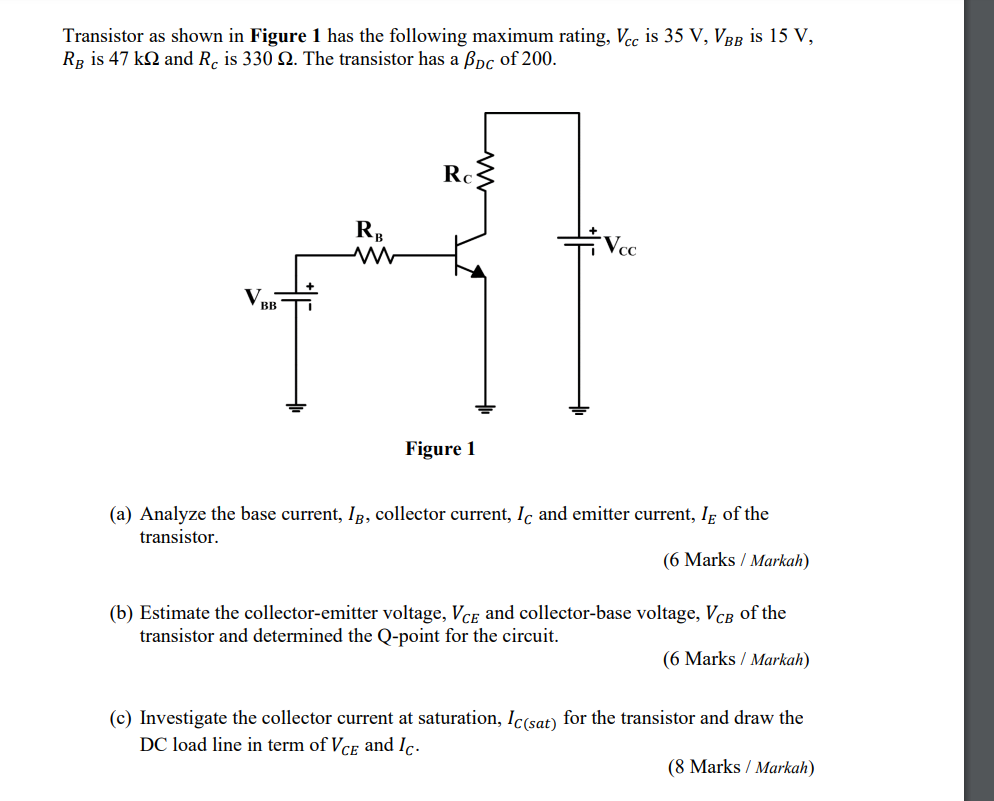 Solved Transistor as shown in Figure 1 has the following | Chegg.com