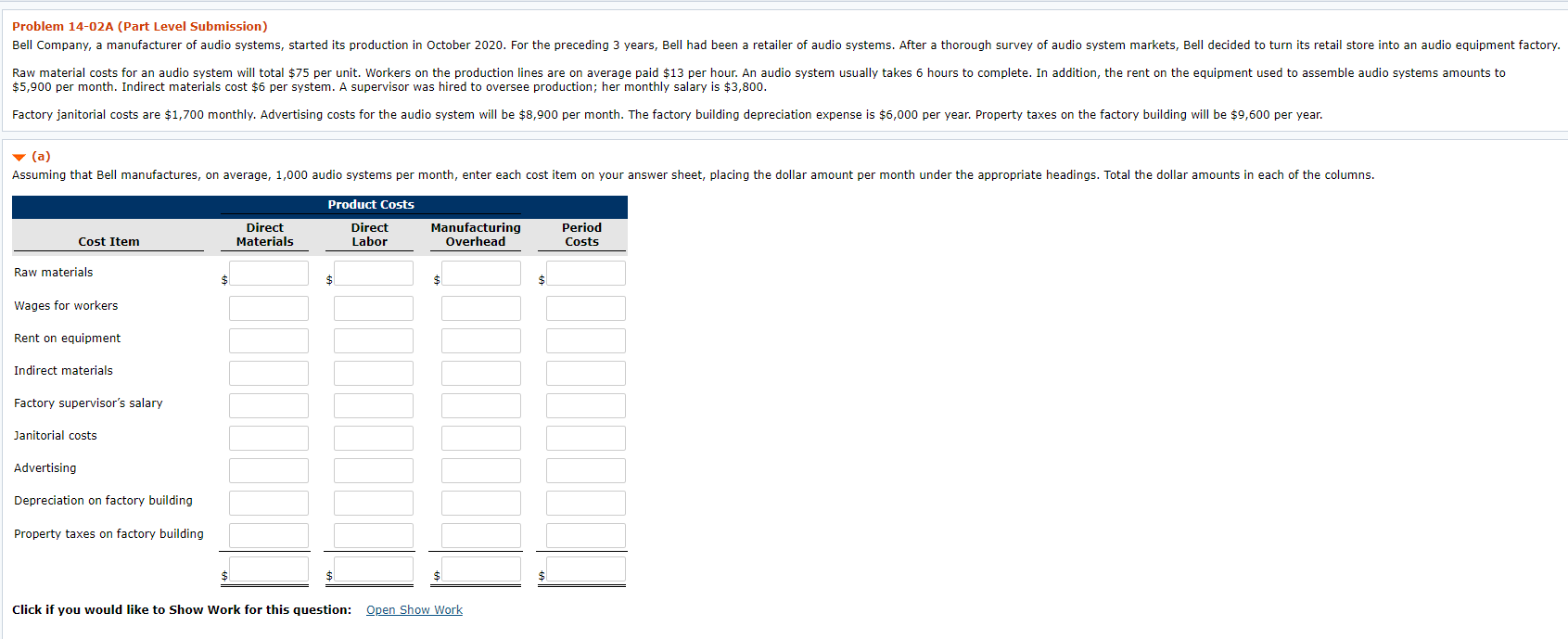 Solved Problem 14-02A (Part Level Submission) Bell Company, | Chegg.com