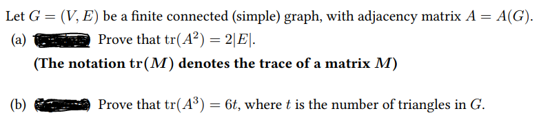 Solved = Let G = (V, E) be a finite connected (simple) | Chegg.com