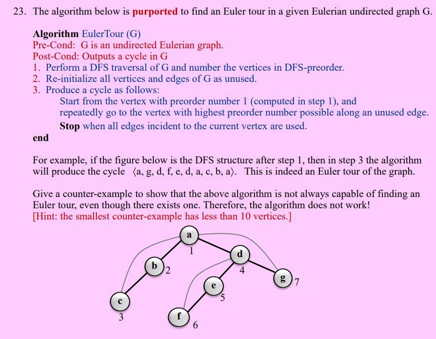 Solved 23. The algorithm below is purported to find an Euler | Chegg.com