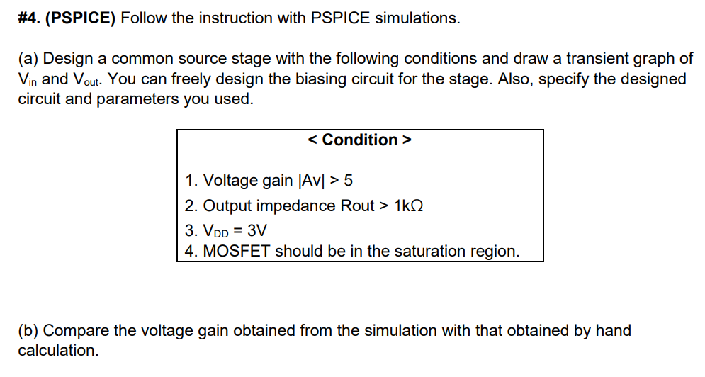 Solved \#4. (PSPICE) Follow the instruction with PSPICE | Chegg.com