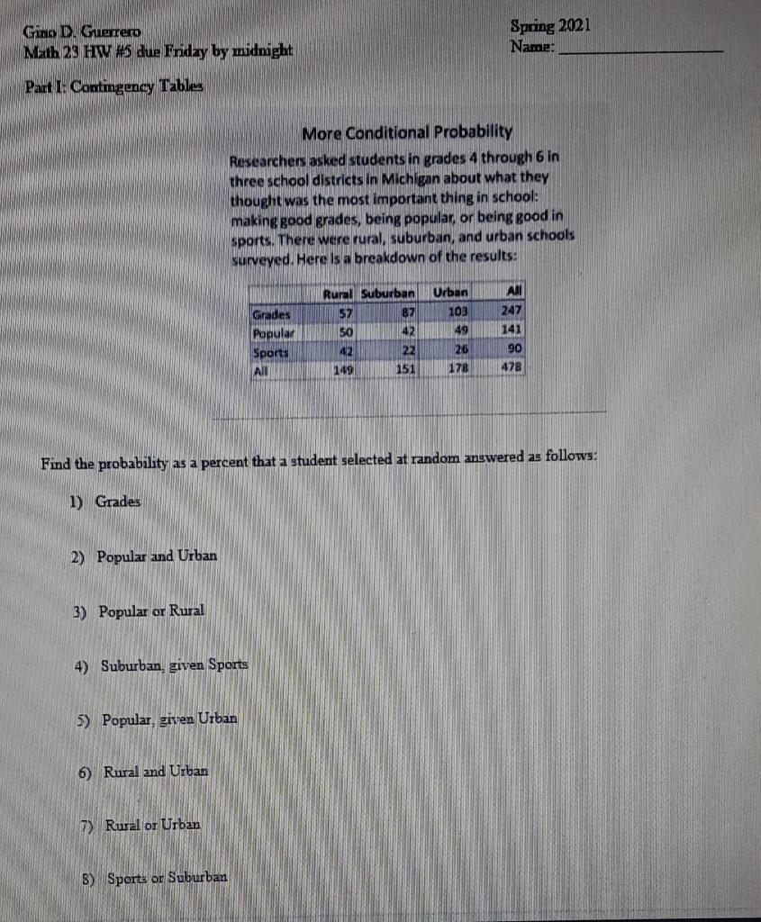 Solved Spring 2021 Gino D. Guerrero Math 23 HW #5 due Friday | Chegg.com