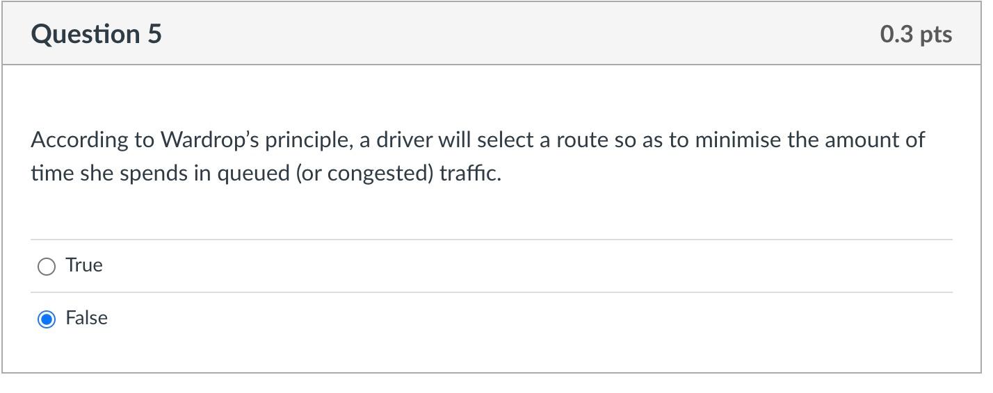Solved Question 5 0.3 pts According to Wardrop's principle, | Chegg.com