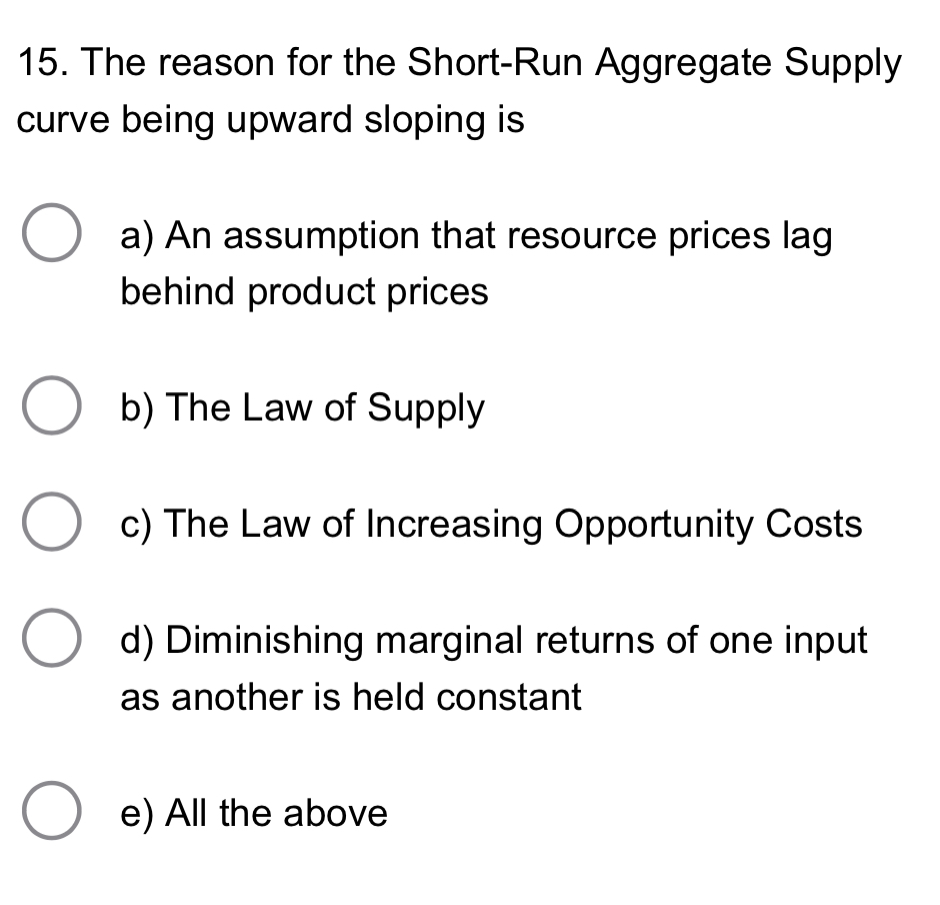 Solved The reason for the Short-Run Aggregate Supplycurve | Chegg.com