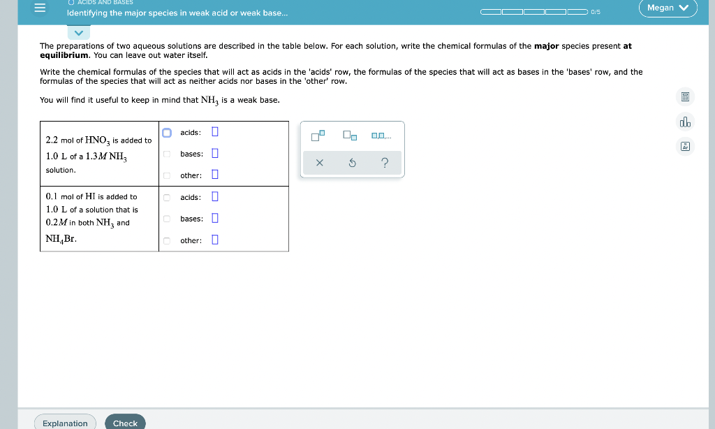 Solved ACIDS AND BASES = Megan V Identifying the major | Chegg.com
