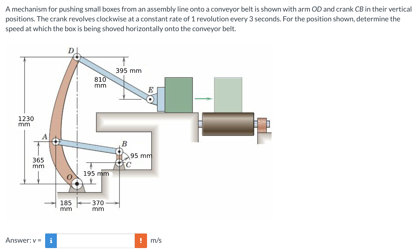Solved A mechanism for pushing small boxes from an assembly | Chegg.com