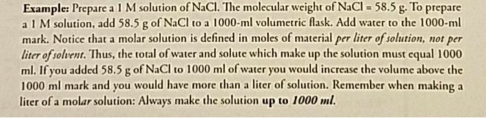 Solved Prepare a I M solution of NaCI. The molecular weight | Chegg.com
