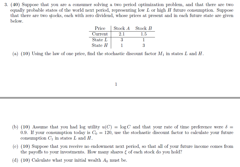 Solved 3 40 Suppose That You Are A Consumer Solving A Two