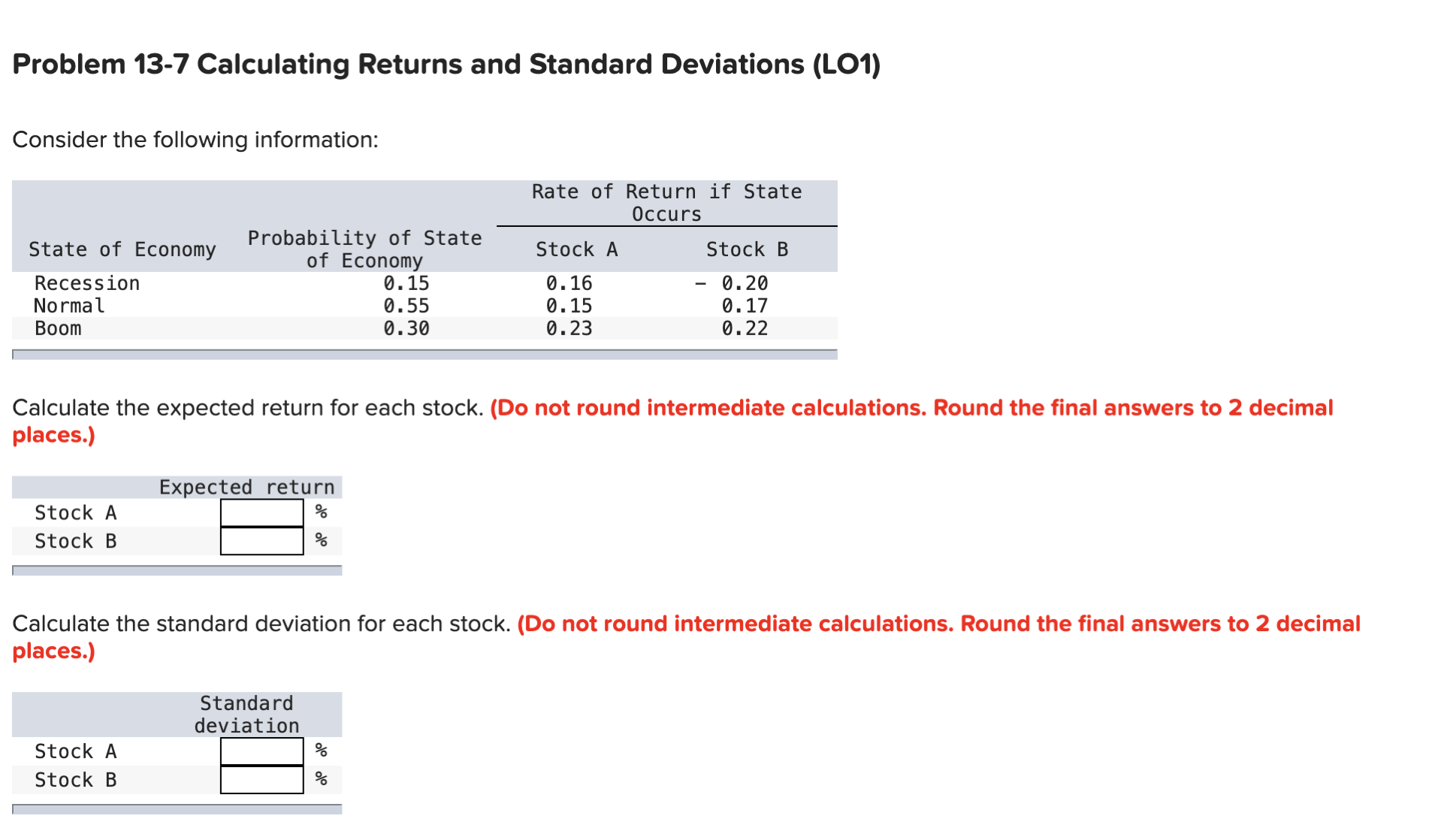 Solved Problem 13-7 ﻿Calculating Returns and Standard | Chegg.com