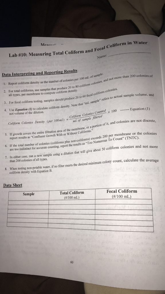 Meae...: Lab #10: Measuring Total Coliform and Fecal | Chegg.com