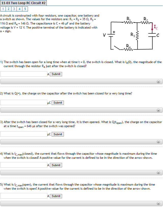 Solved 11-03 Two Loop RC Circuit #2 1 2 3 4 5 A circuit is | Chegg.com