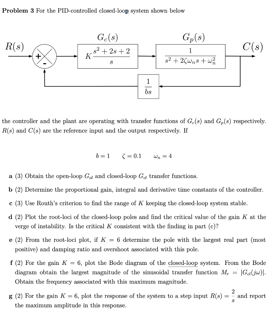 Solved Problem 3 For the PID-controlled closed-loop system | Chegg.com