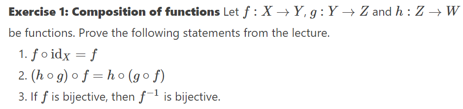 Solved Exercise 1: Composition of functions Let f:X→Y,g:Y→Z | Chegg.com